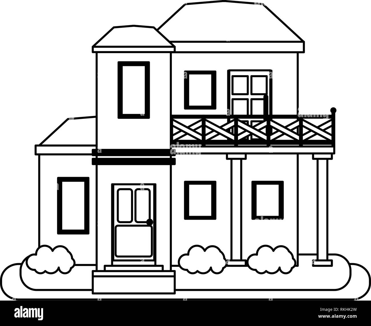 House real estate cartoon isolated black and white Stock Vector Image ...