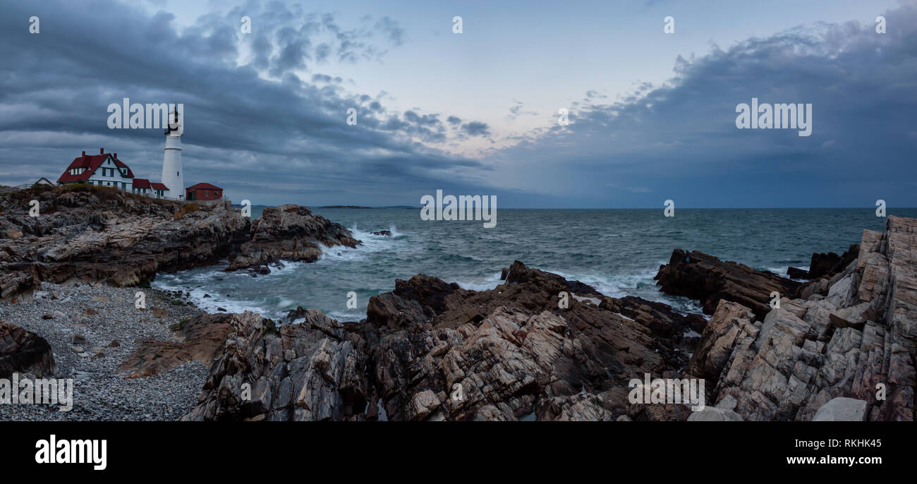 Beautiful panoramic view of Portland Head Lighthouse on the Atlantic ...
