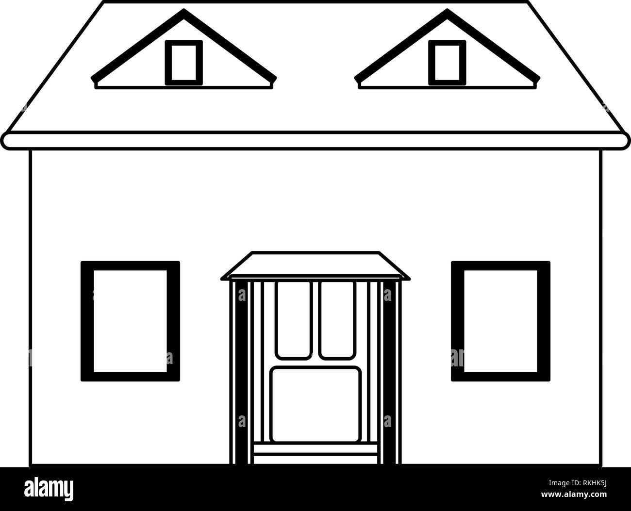 House real estate cartoon isolated black and white Stock Vector Image ...