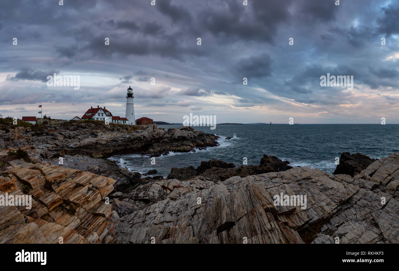 Beautiful panoramic view of Portland Head Lighthouse on the Atlantic ...