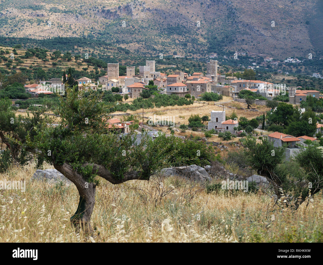 Medieval stone towers village in Mani, Greece Stock Photo - Alamy