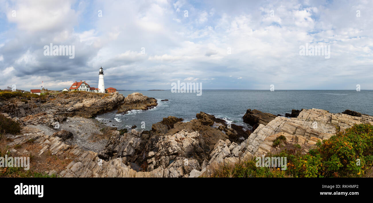 Beautiful panoramic view of Portland Head Lighthouse on the Atlantic ...