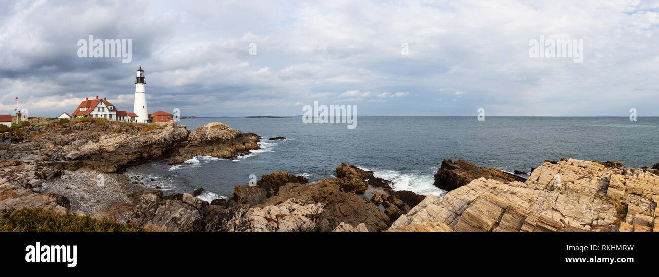 Beautiful panoramic view of Portland Head Lighthouse on the Atlantic ...