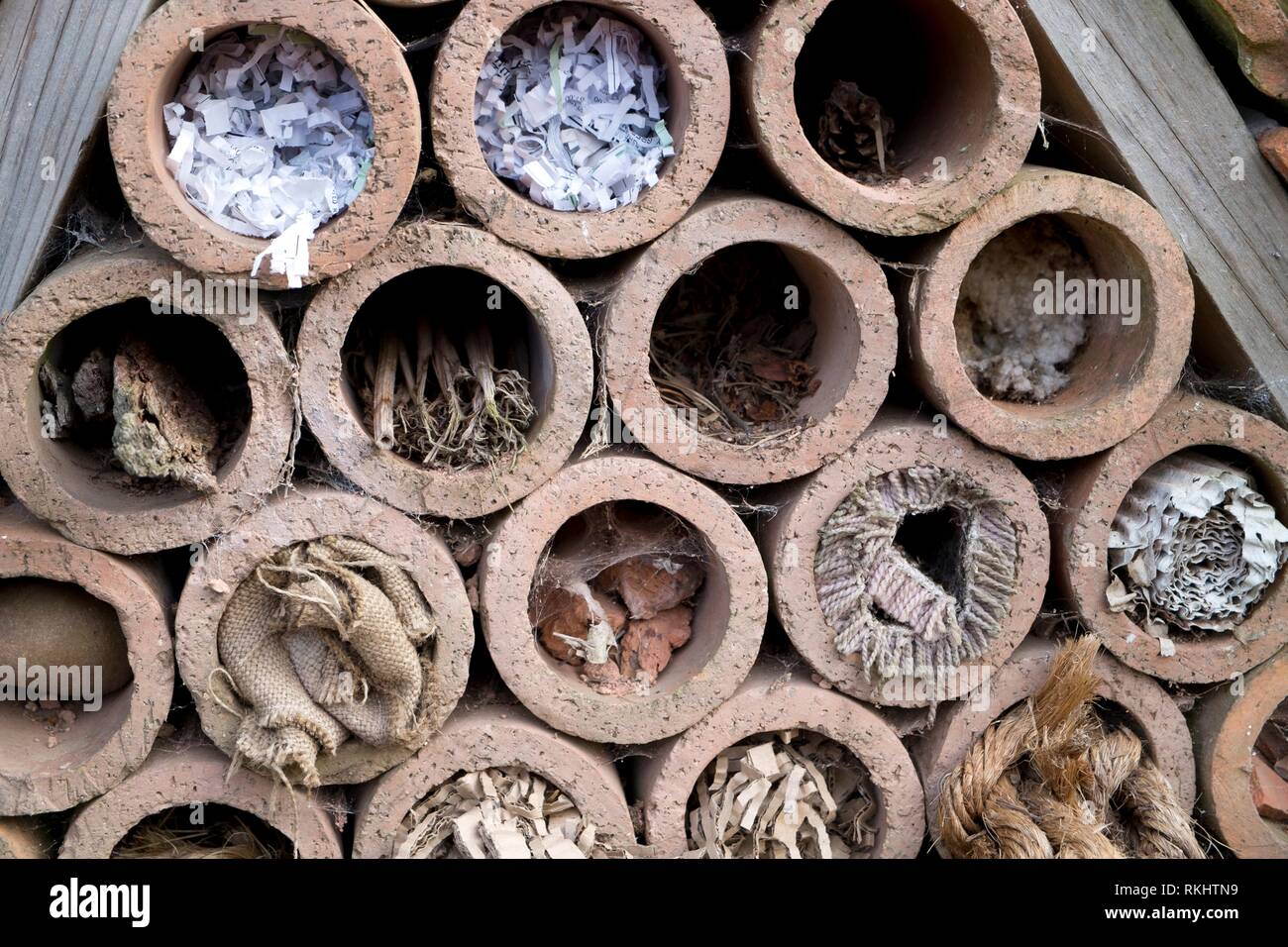 Insect hotel offering nest places in clay pipes Stock Photo - Alamy