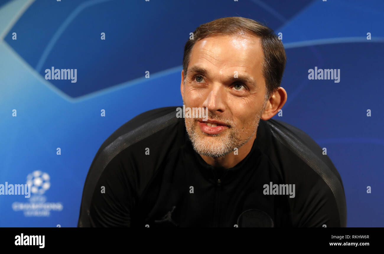 Paris Saint Germain manager Thomas Tuchel during the press conference ...