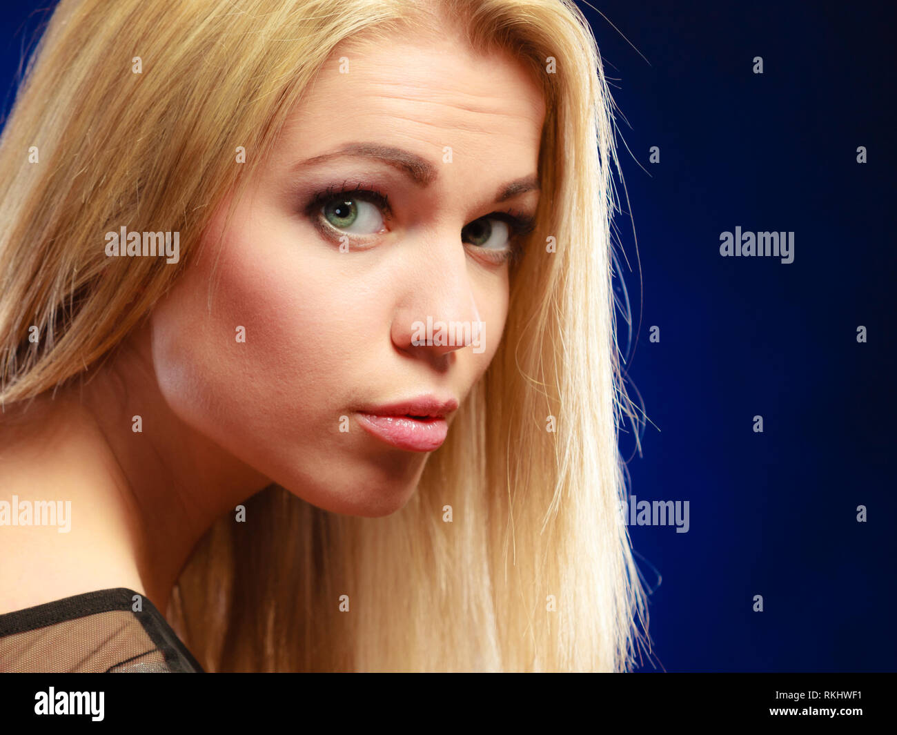 Closeup Portrait Attractive Young Woman Face Allurgin Girl Blond Long