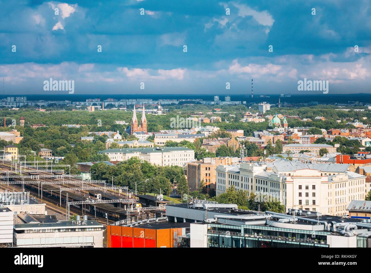Riga, Latvia. Aerial Cityscape In Sunny Summer Day. Top View Of ...