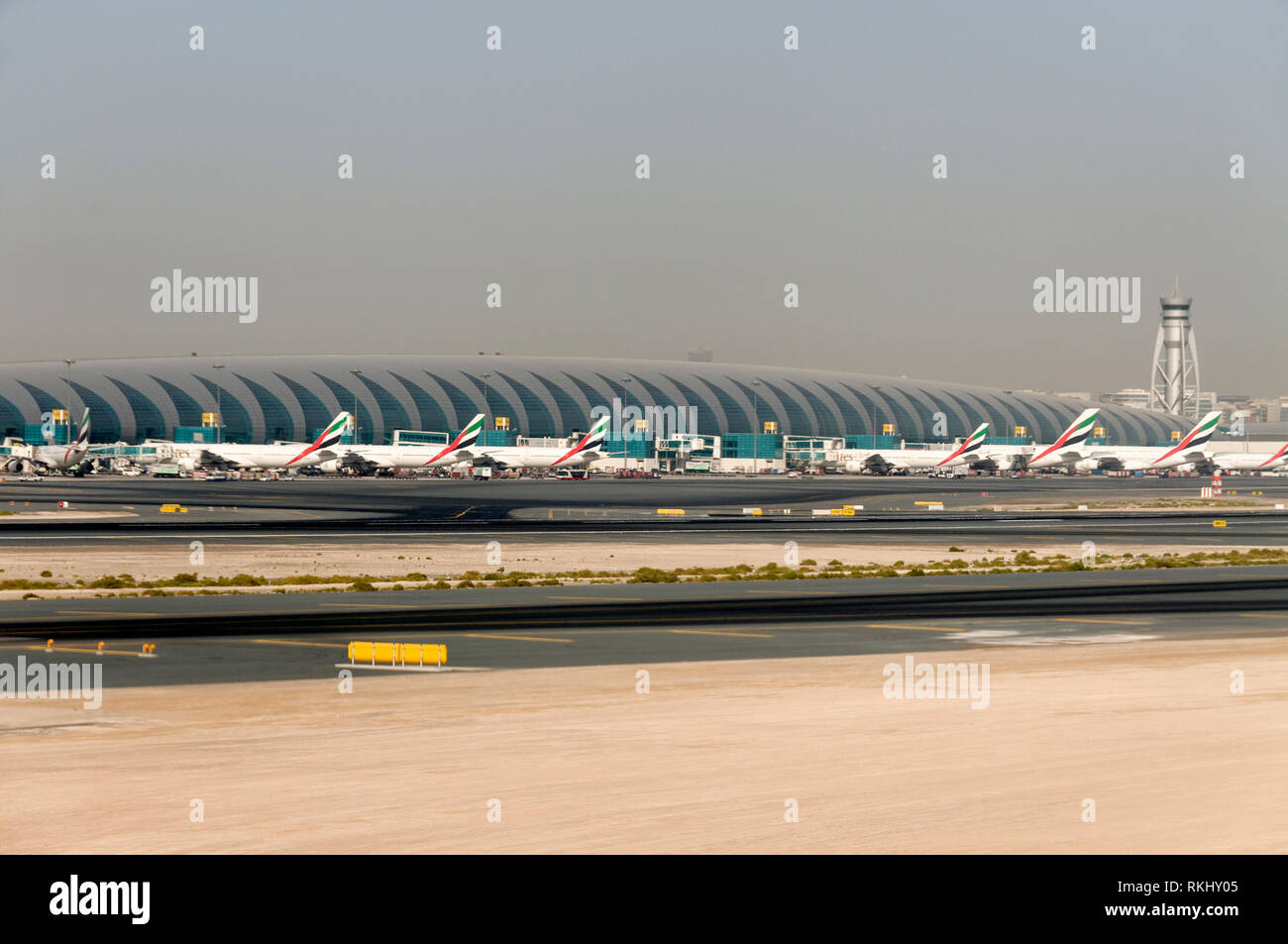 Dubai International Airport and control tower in Dubai, United Arab ...