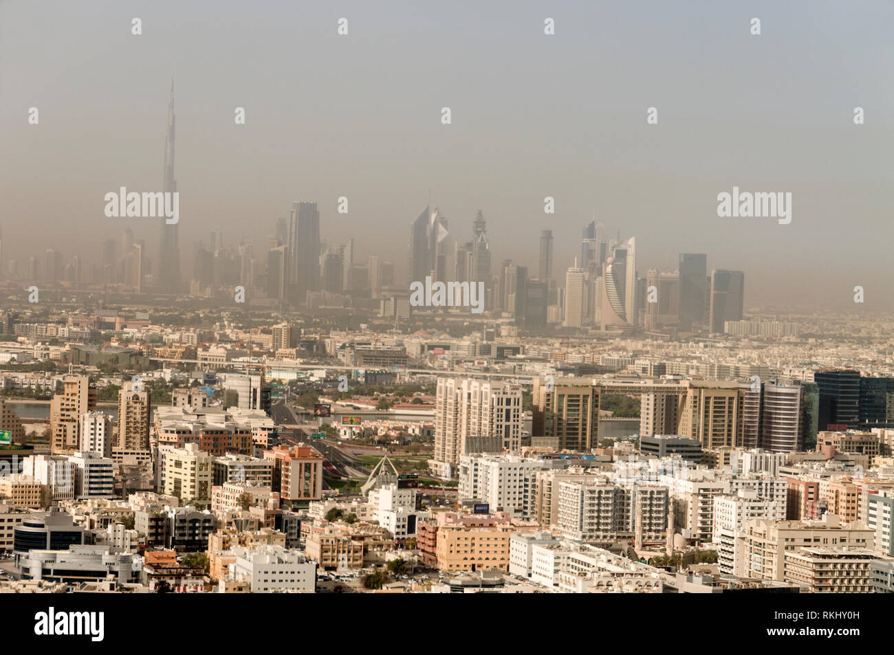 A thick layer of heat haze hangs over Dubai in the United Arab Emirates ...