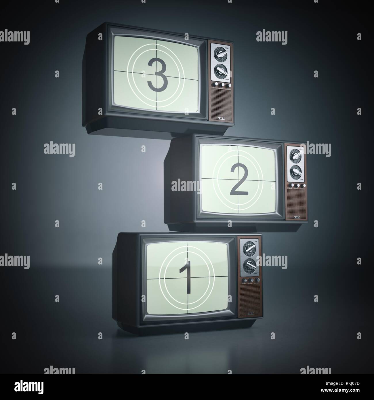 Stack of vintage tv set. Television background. 3d illustration Stock ...