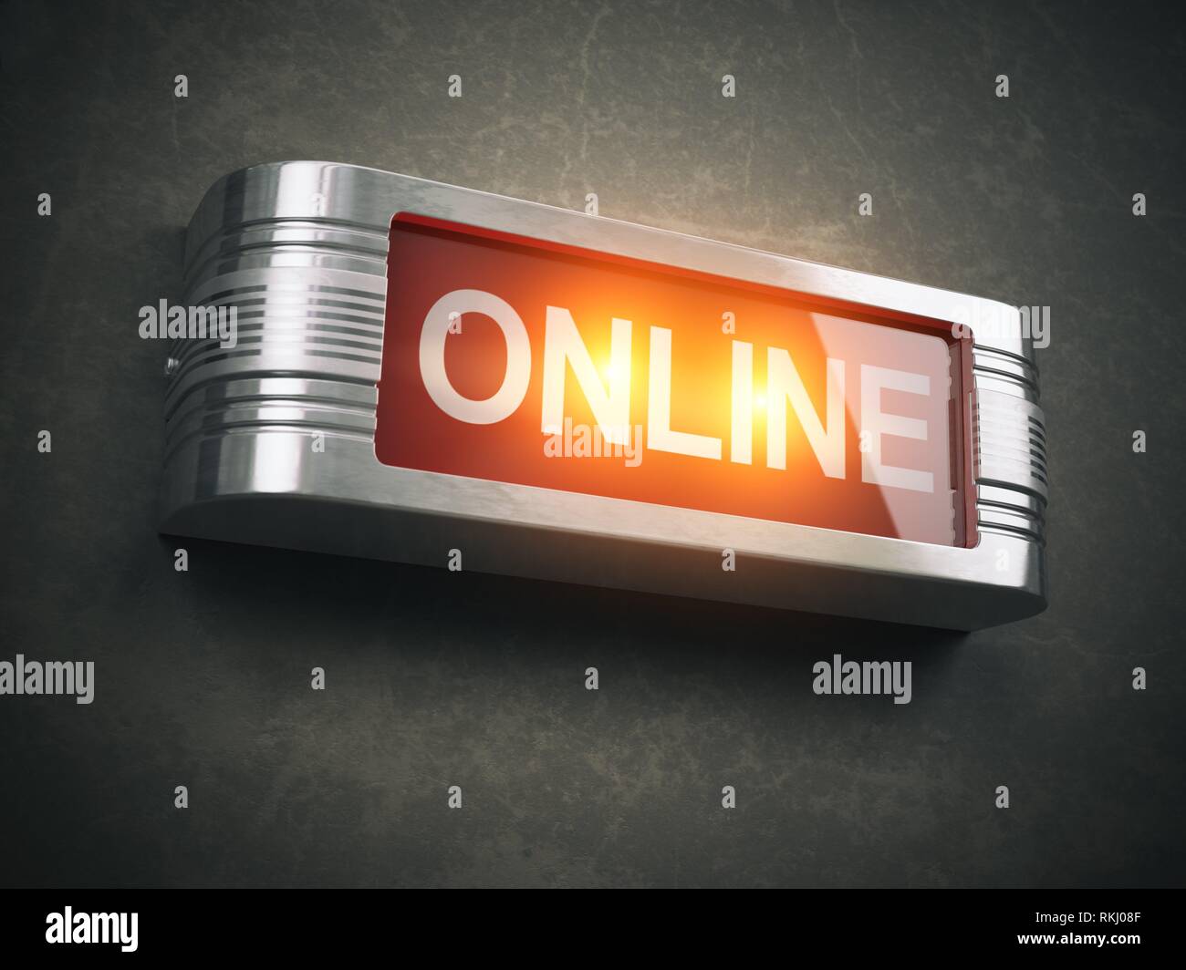 Online red glowing warning signboard. Record, broadcasting or social ...