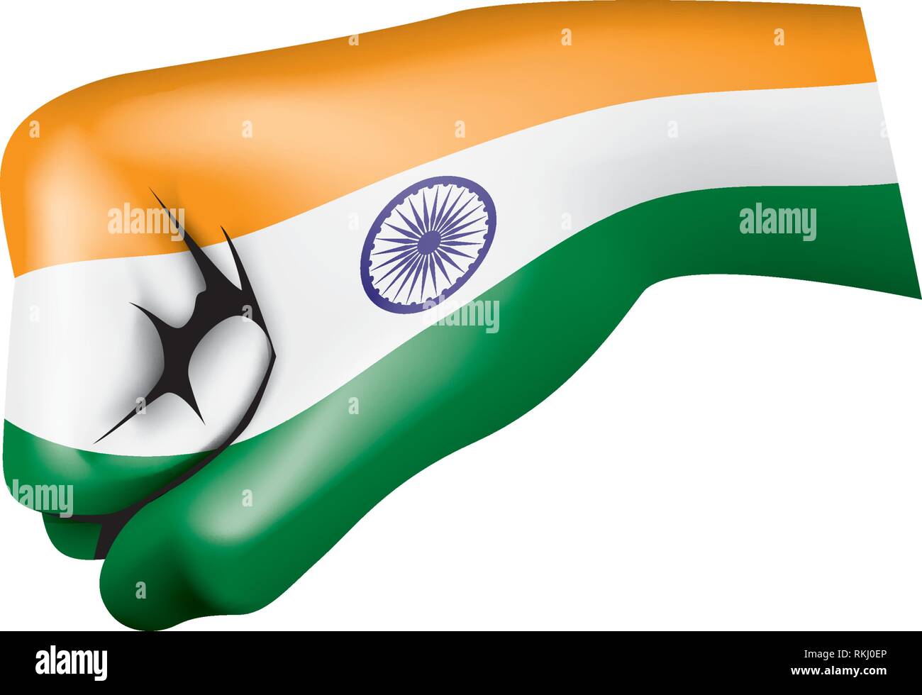 India flag and hand on white background. Vector illustration Stock ...