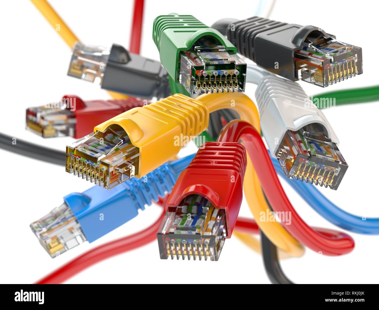 Computer network LAN cables rj45 of different colors. Imternet ...
