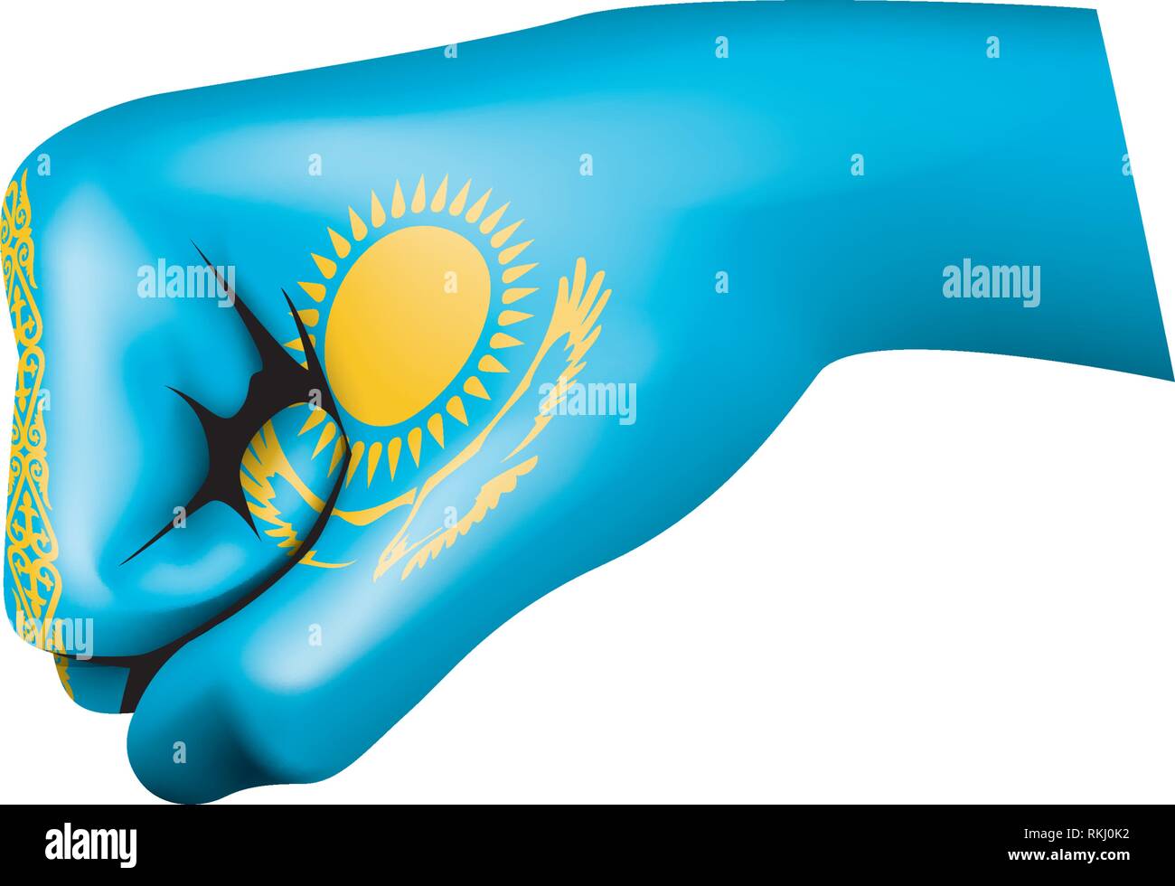 Kazakhstan flag and hand on white background. Vector illustration Stock ...