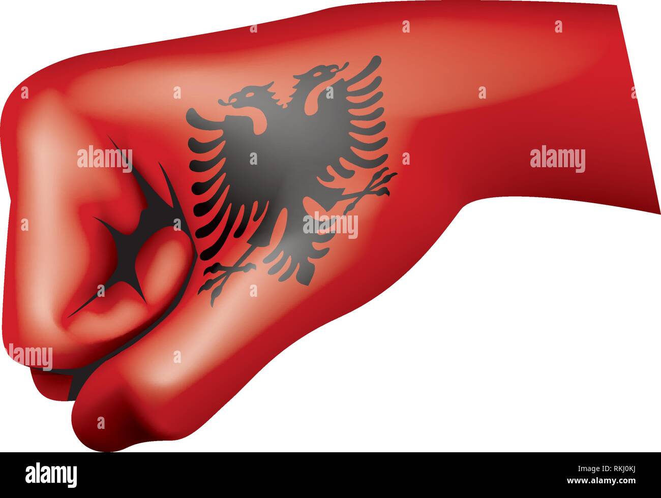 Albania flag and hand on white background. Vector illustration Stock ...
