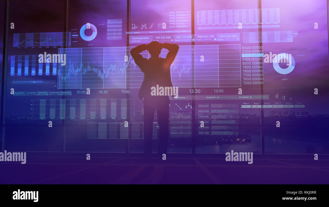 Trader silhouette and stock exchange animation Stock Photo - Alamy