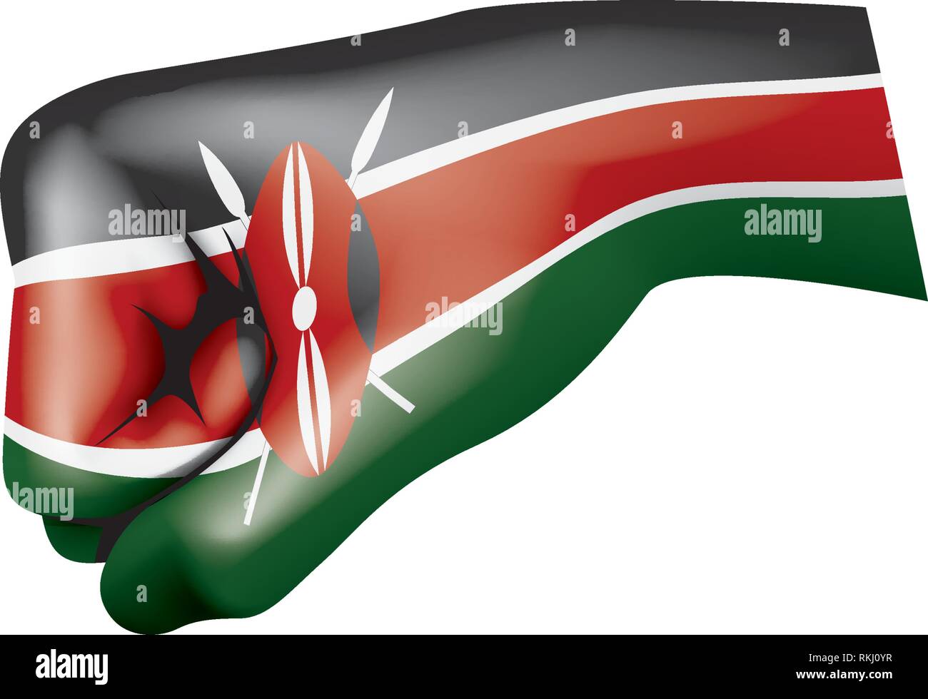 Kenya flag and hand on white background. Vector illustration Stock ...