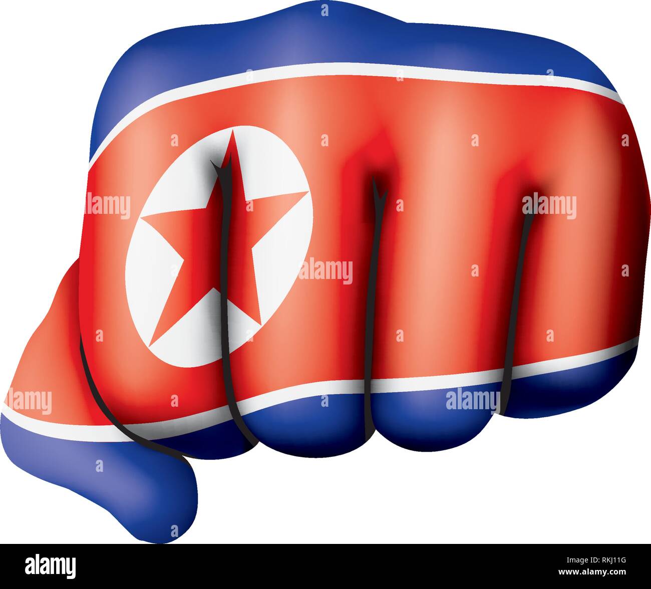 North Korea flag and hand on white background. Vector illustration ...