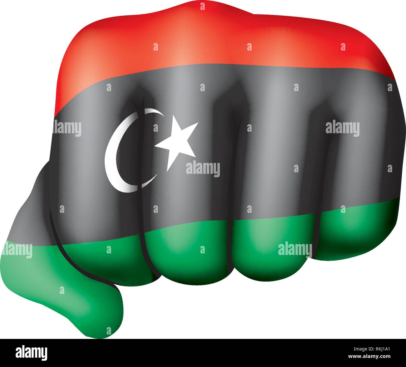 Libya flag and hand on white background. Vector illustration Stock ...