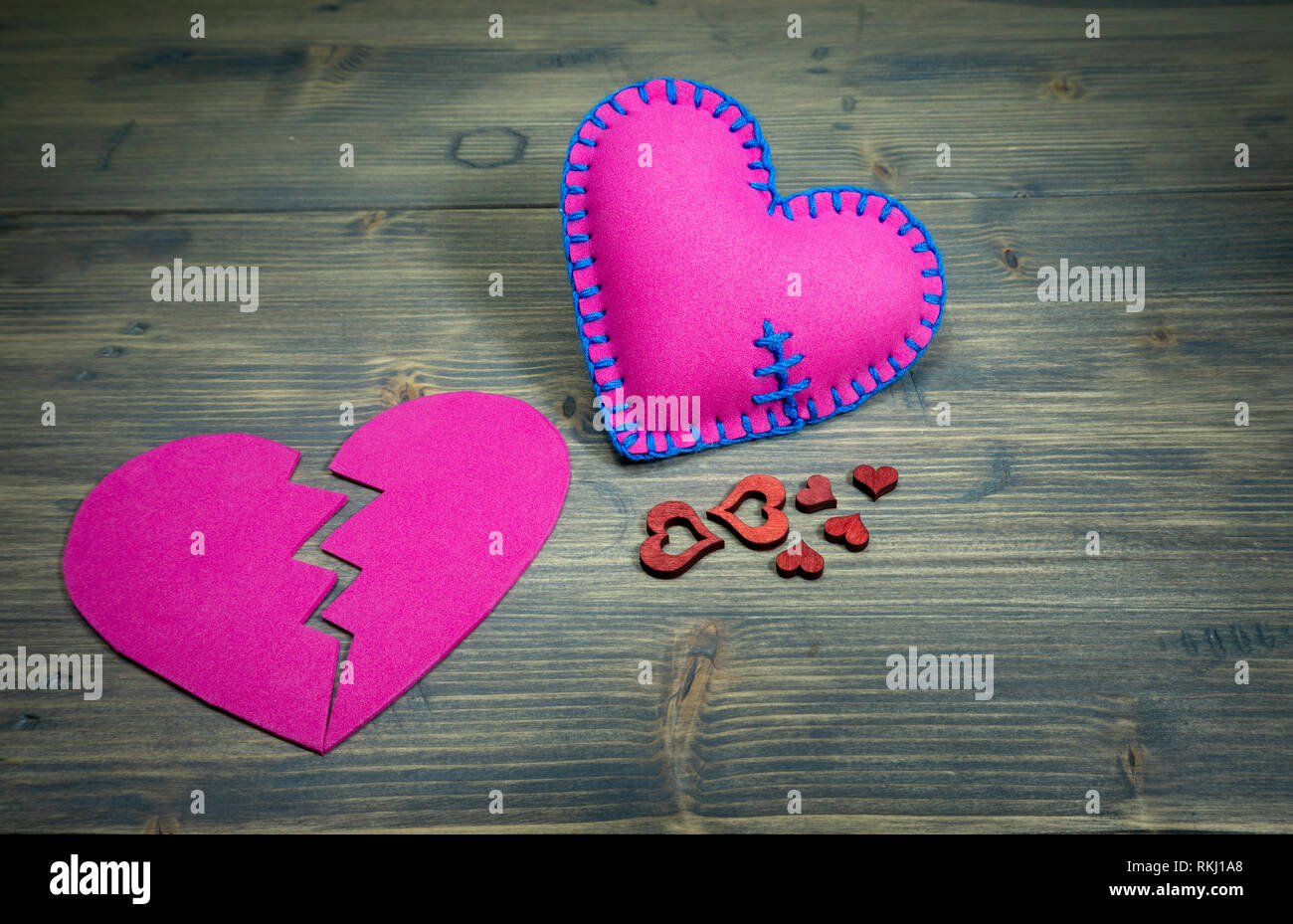 Heart shaped cut, hand stitched textile heart and laser cut red wooden ...