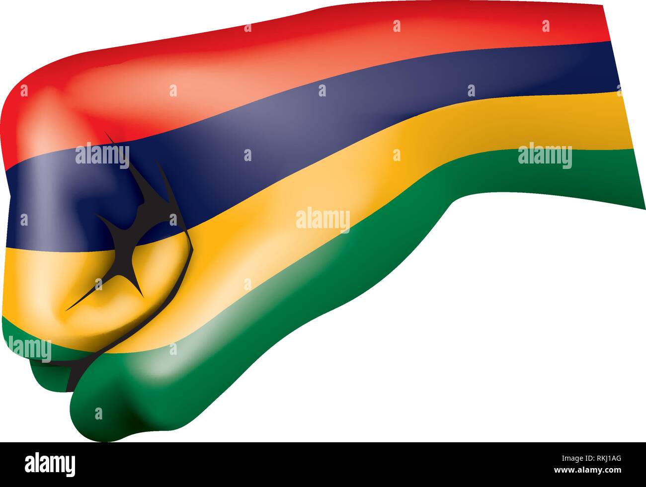 Mauritius flag and hand on white background. Vector illustration Stock ...