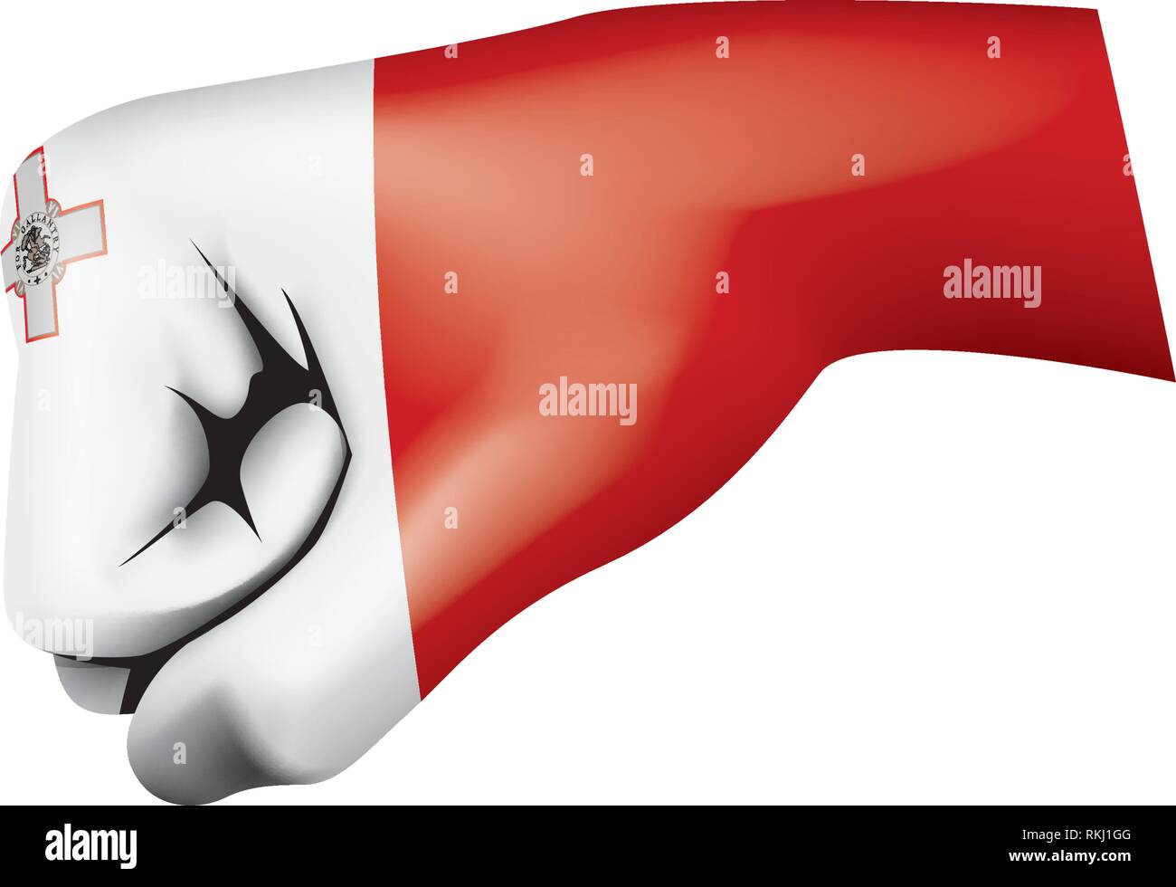 Malta flag and hand on white background. Vector illustration Stock ...