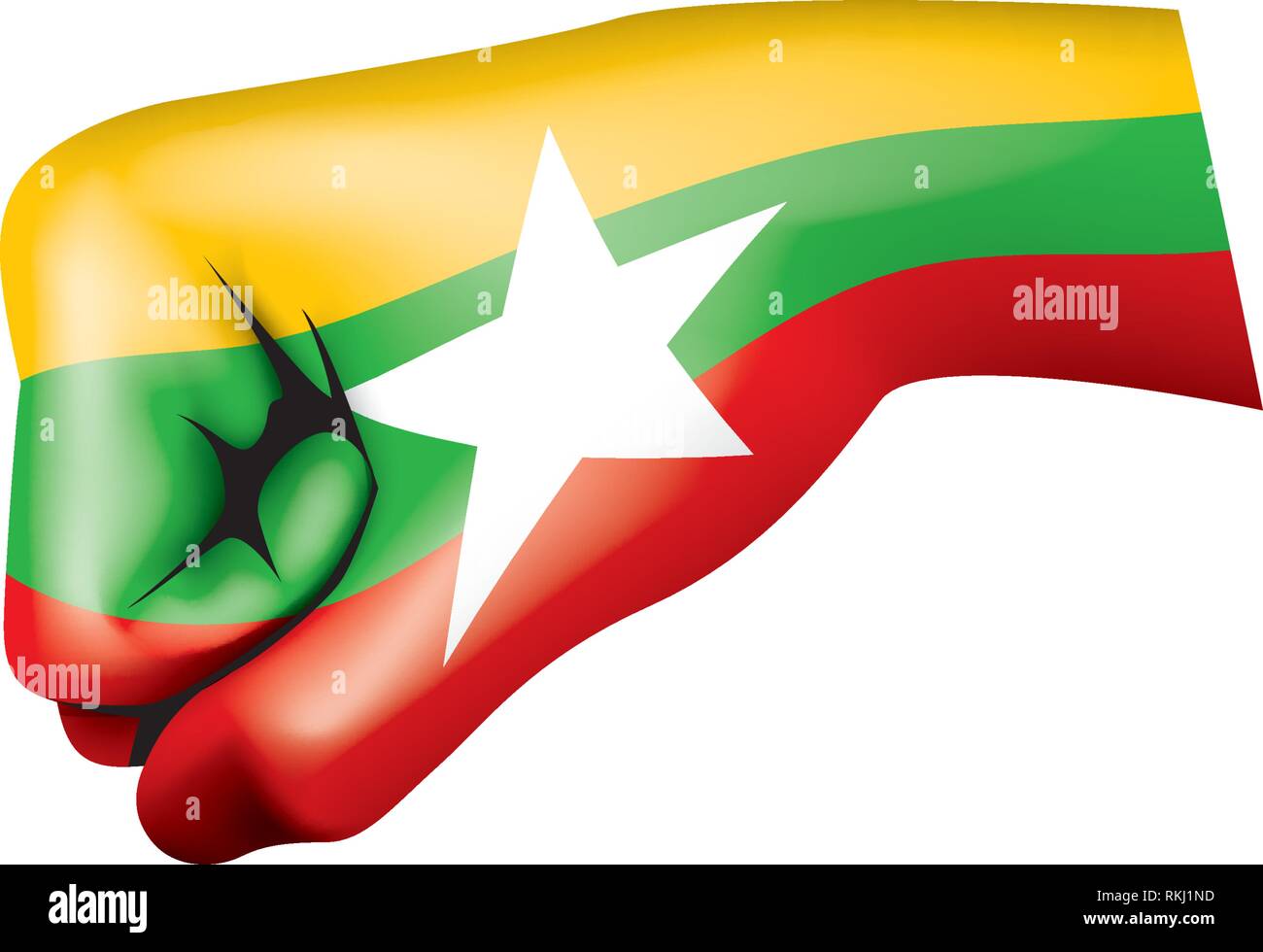 Myanmar flag and hand on white background. Vector illustration Stock ...