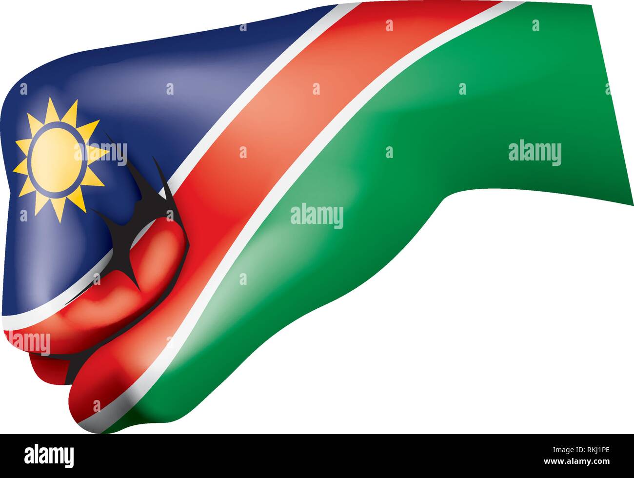 Namibia flag and hand on white background. Vector illustration Stock ...