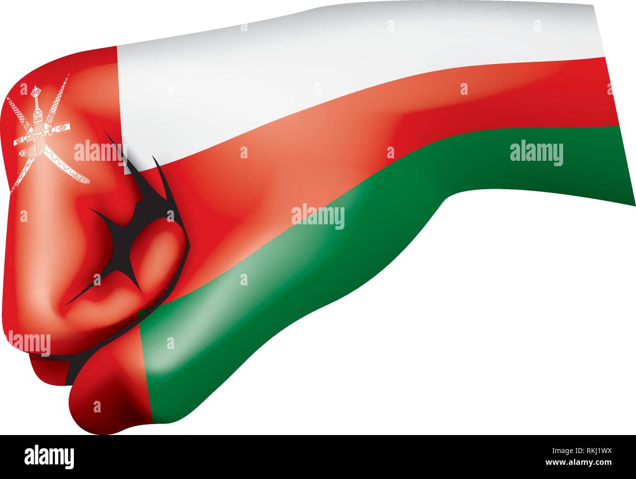 Oman flag and hand on white background. Vector illustration Stock ...