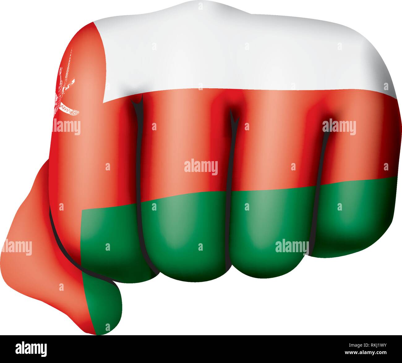 Oman flag and hand on white background. Vector illustration Stock ...