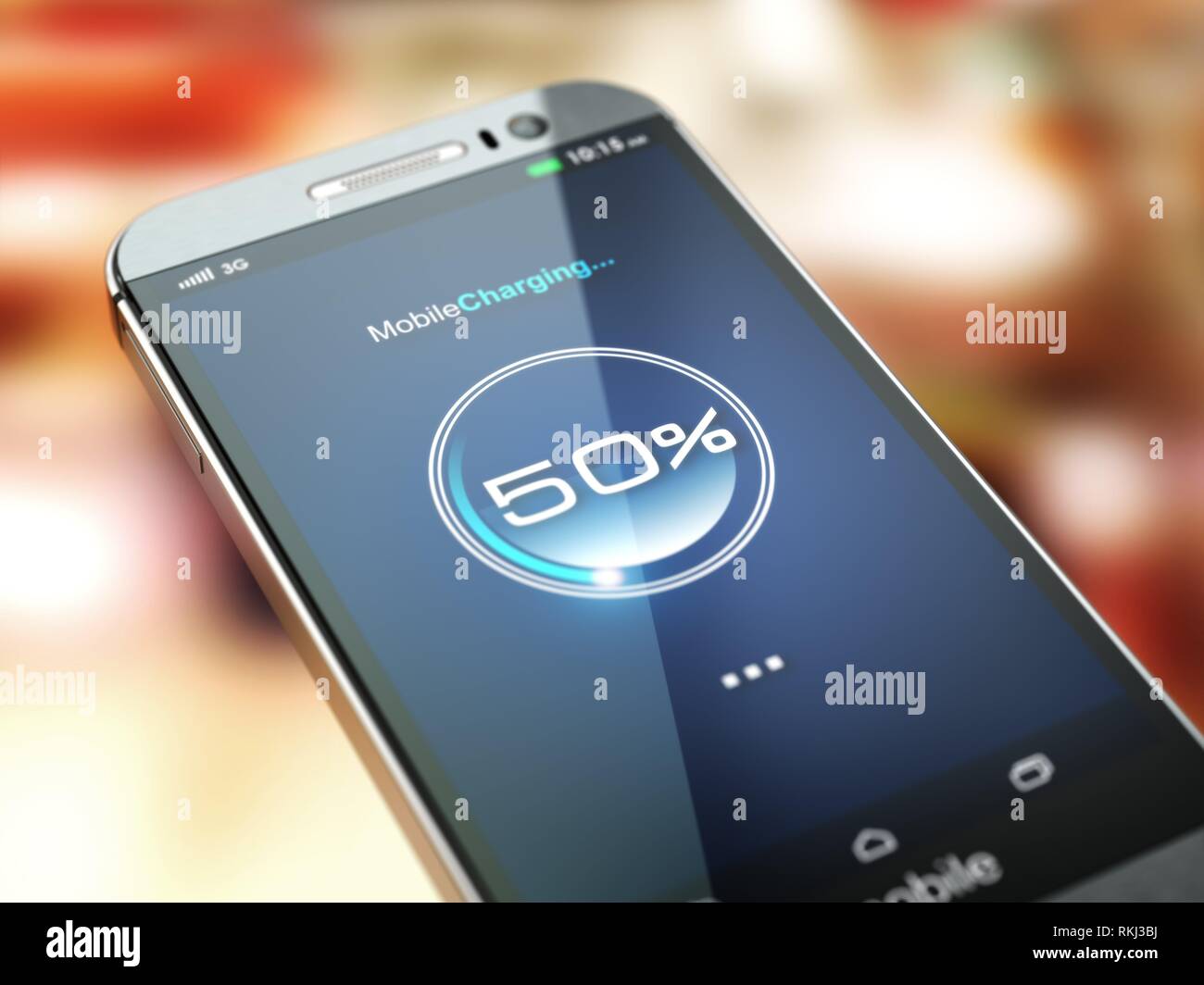 Mobile phone charging. Smartphone with charge battery level on the ...