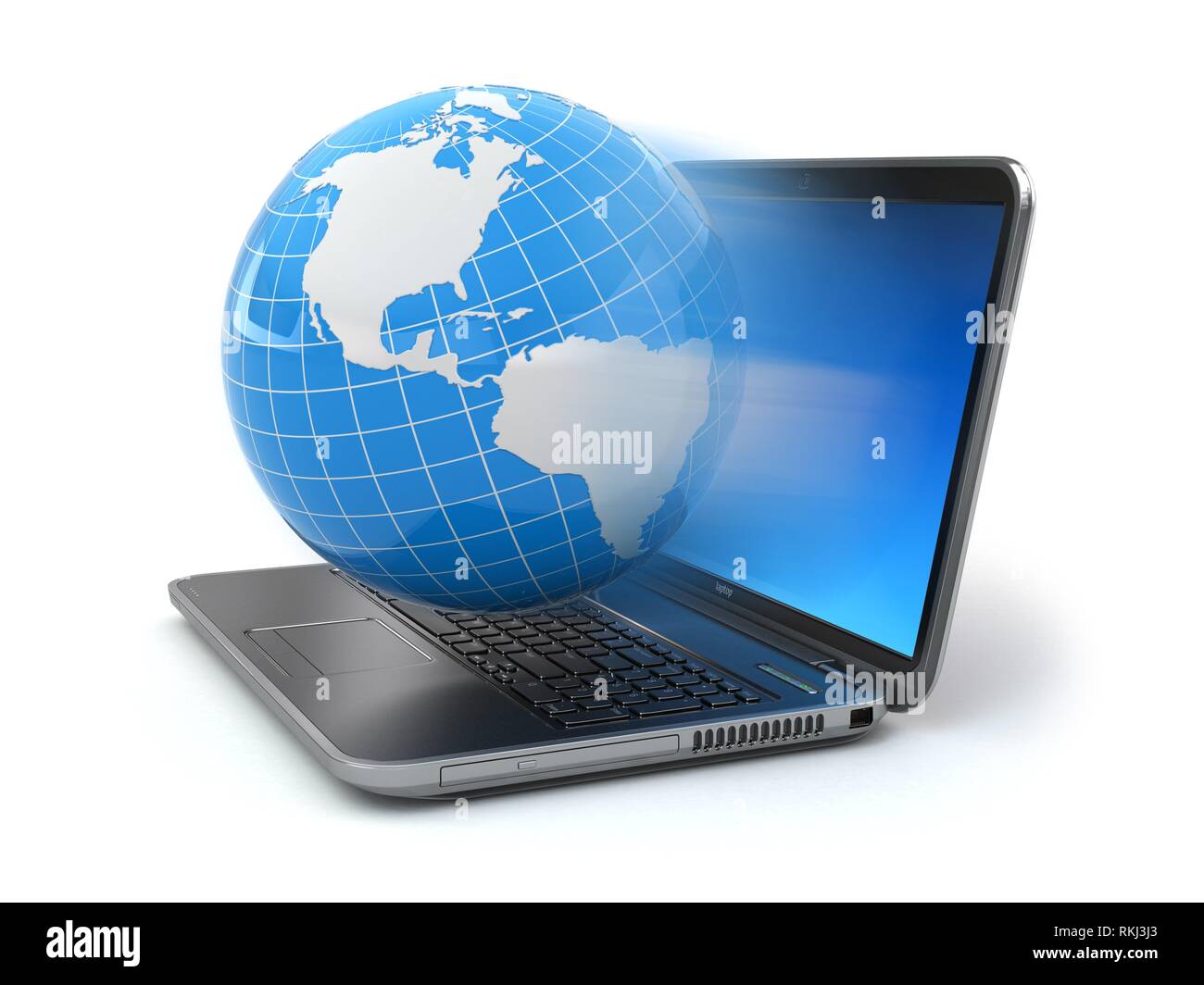 Internet concept. Laptop and earth on white isolated background. 3d ...