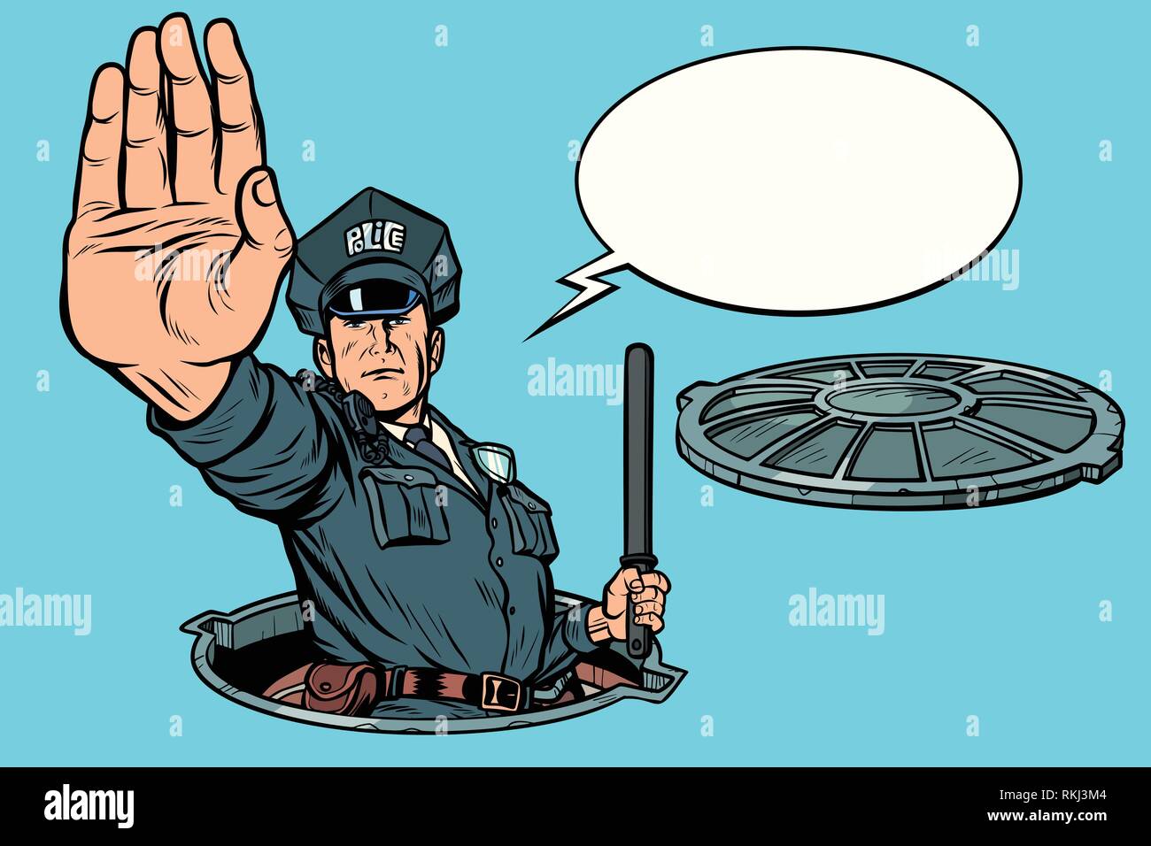 Police stop gesture, dangerous manhole. Road works Stock Vector Image ...