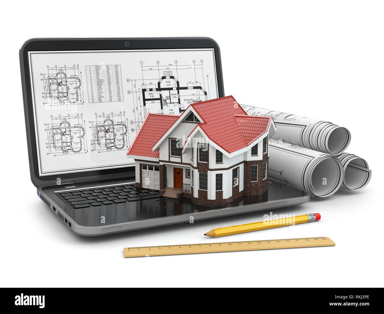 Laptop house blueprint project 3d hi-res stock photography and images ...