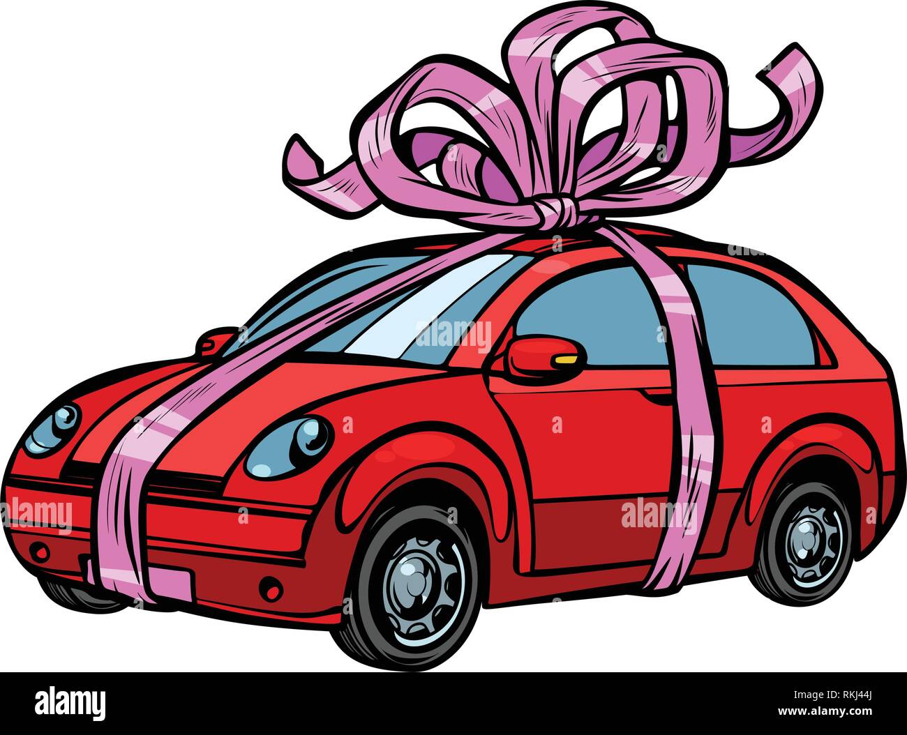 car gift, transport tied with festive ribbons. Isolate on white ...