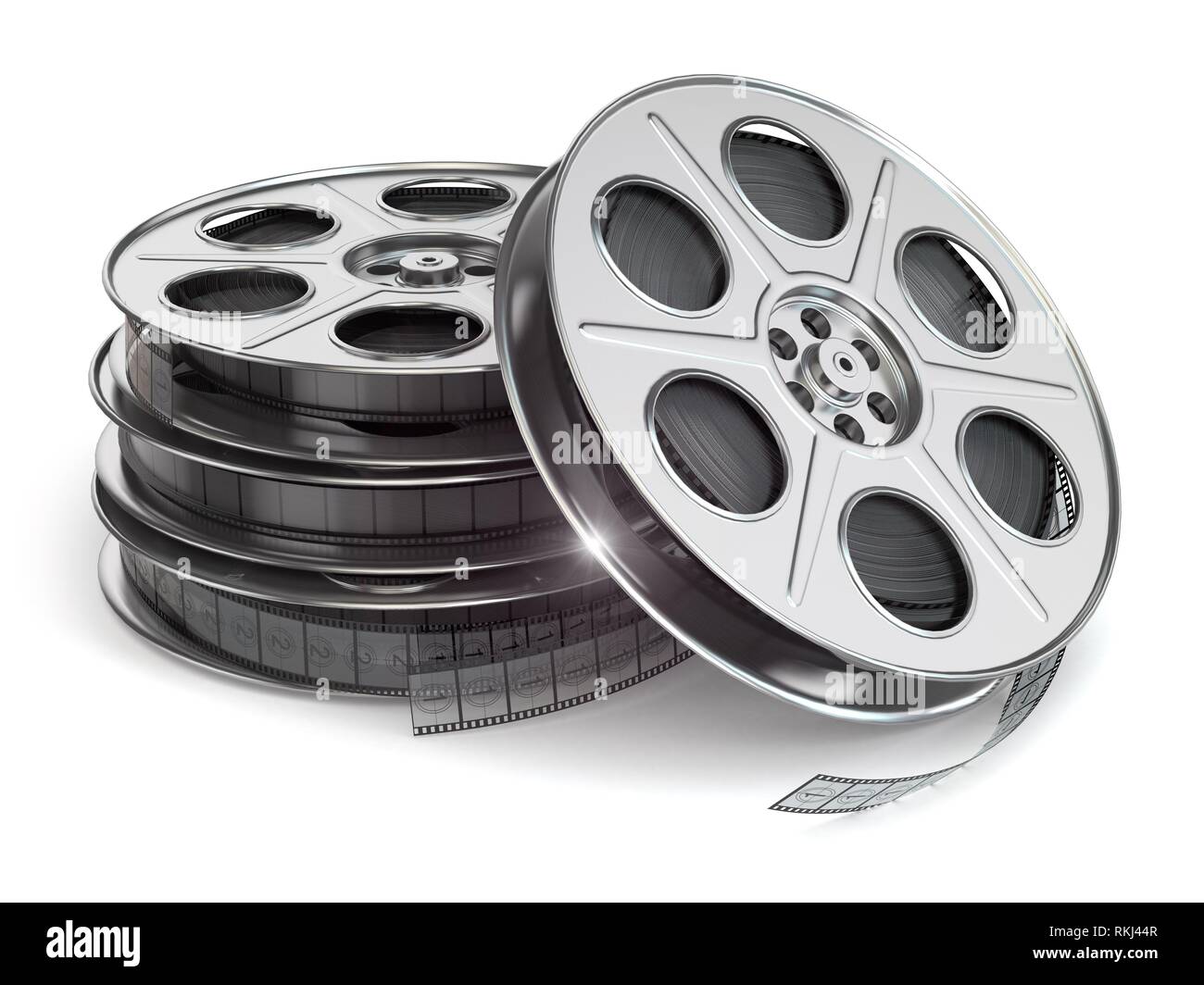 Film reels on white isolated background. 3d Stock Photo - Alamy