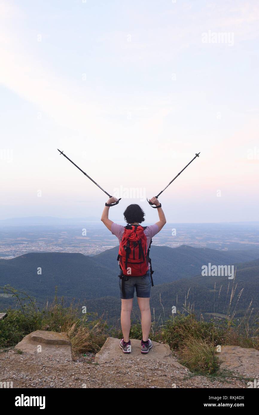 Hiker top mountain looking panorama sunset hi-res stock photography and ...