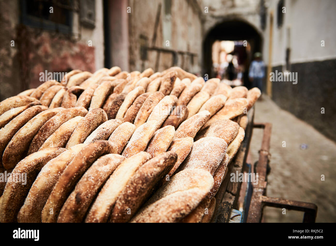 Freshly baked traditional Moroccan bread known as khobz, khubz or ...