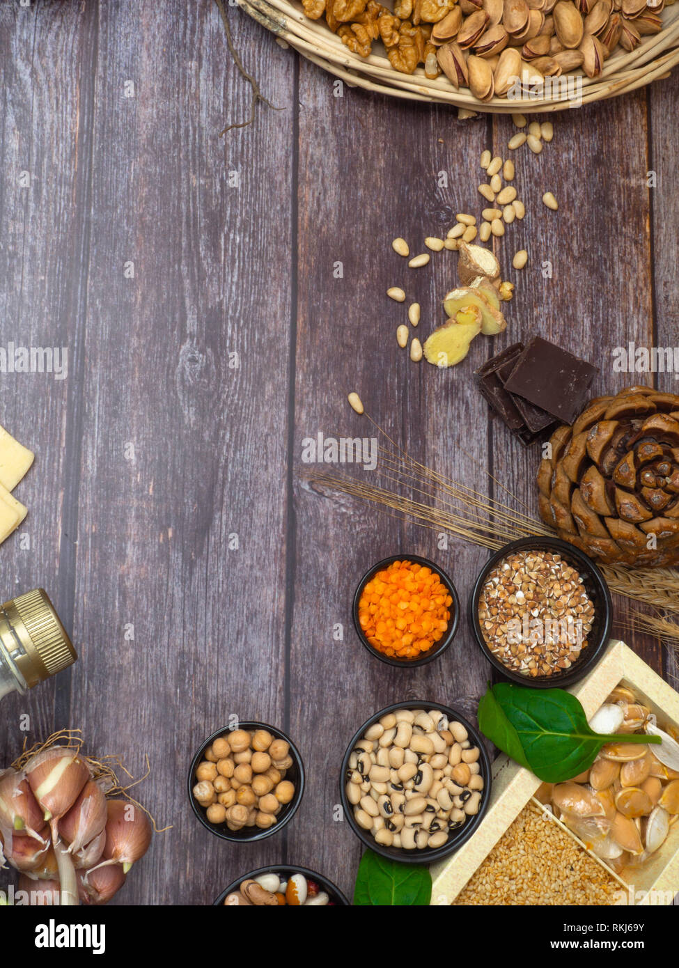 Variety of foods with Zinc (minerals) as vegetables, nuts, legumes ...