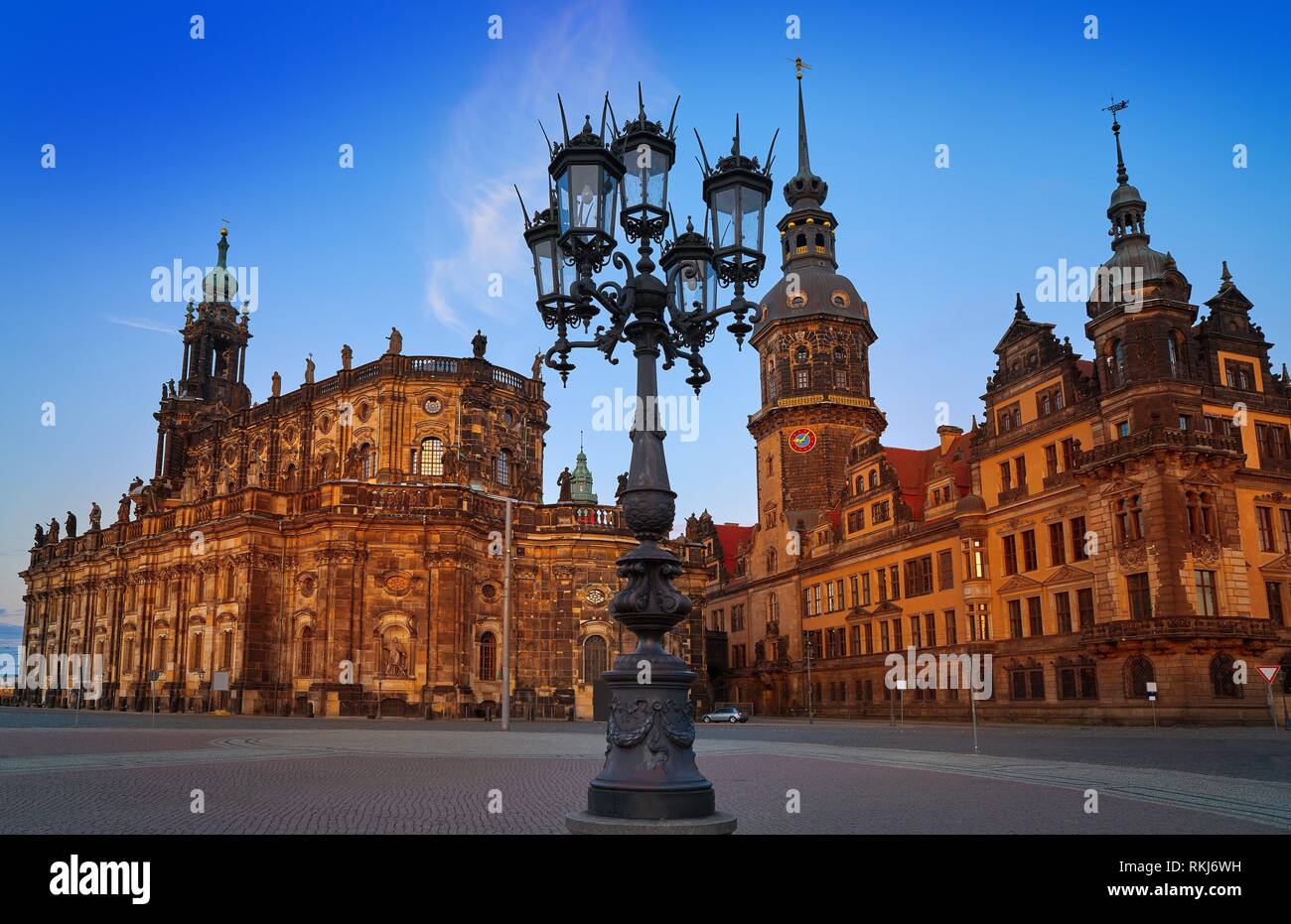 Dresden sunset Residenzschloss and Hofkirche buildings in Germany Stock ...