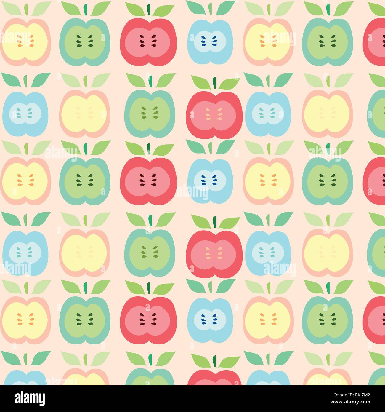 Apple vector pattern pastel colors on a pink background Stock Vector ...
