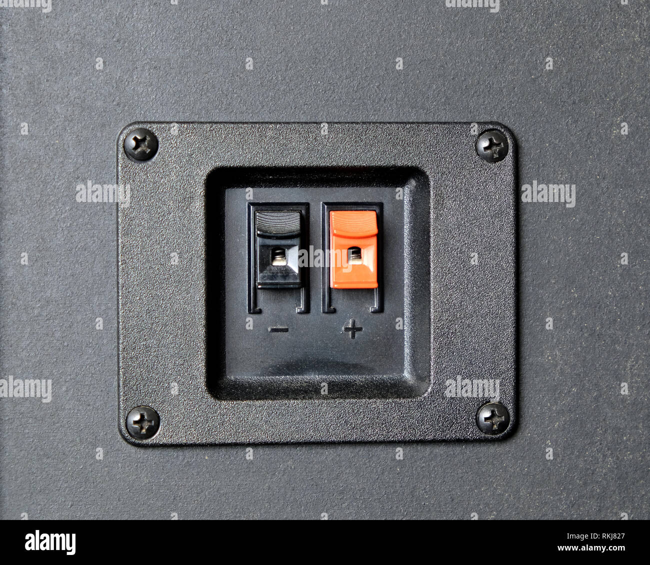 Cable connection socket on rear side speaker system box front view ...