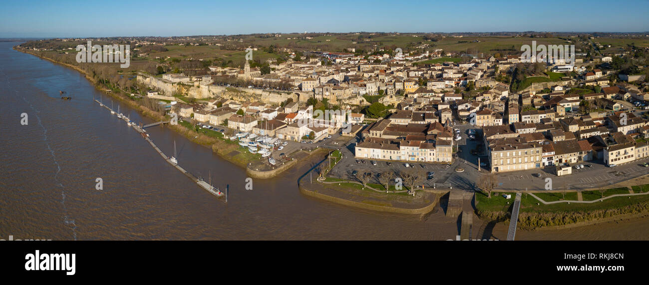 Aerial view, Bourg sur Gironde, site in Gironde, Aquitaine, France ...