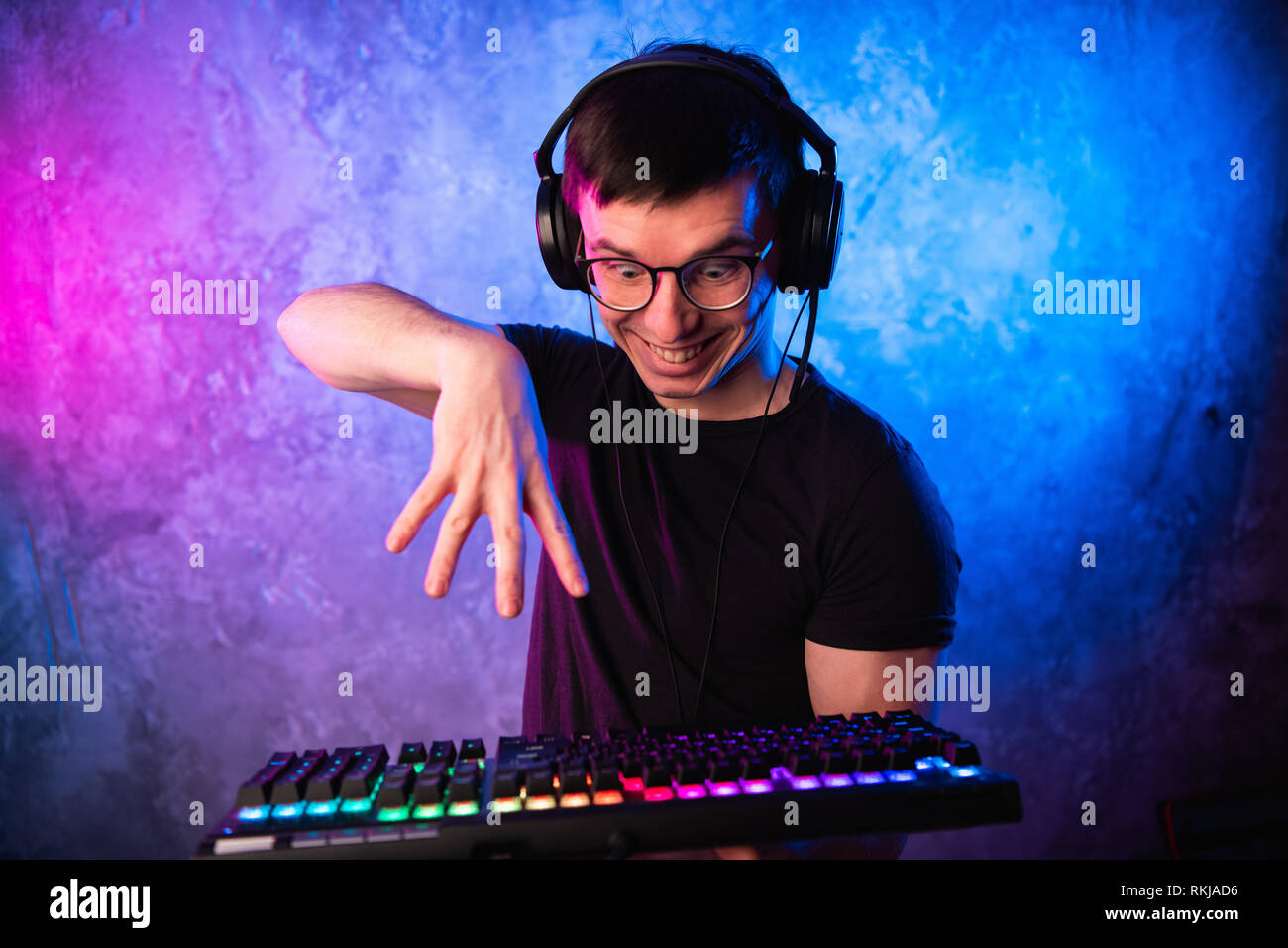 Portrait of funny nerd working on computer Stock Photo - Alamy
