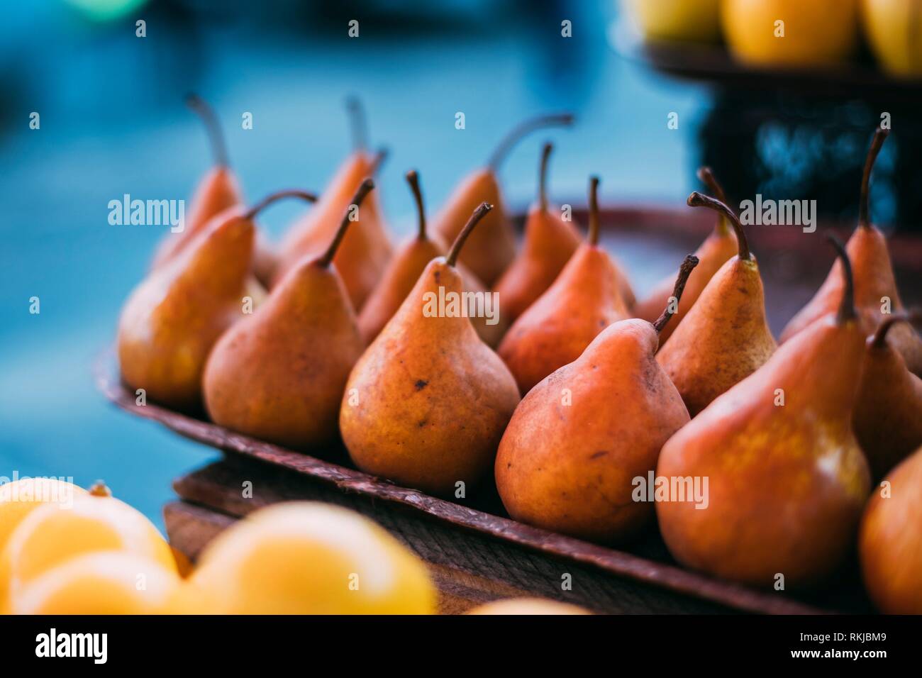 Tbilisi, Georgia. Close View Of Fresh Pears In Tray On Showcase Of ...