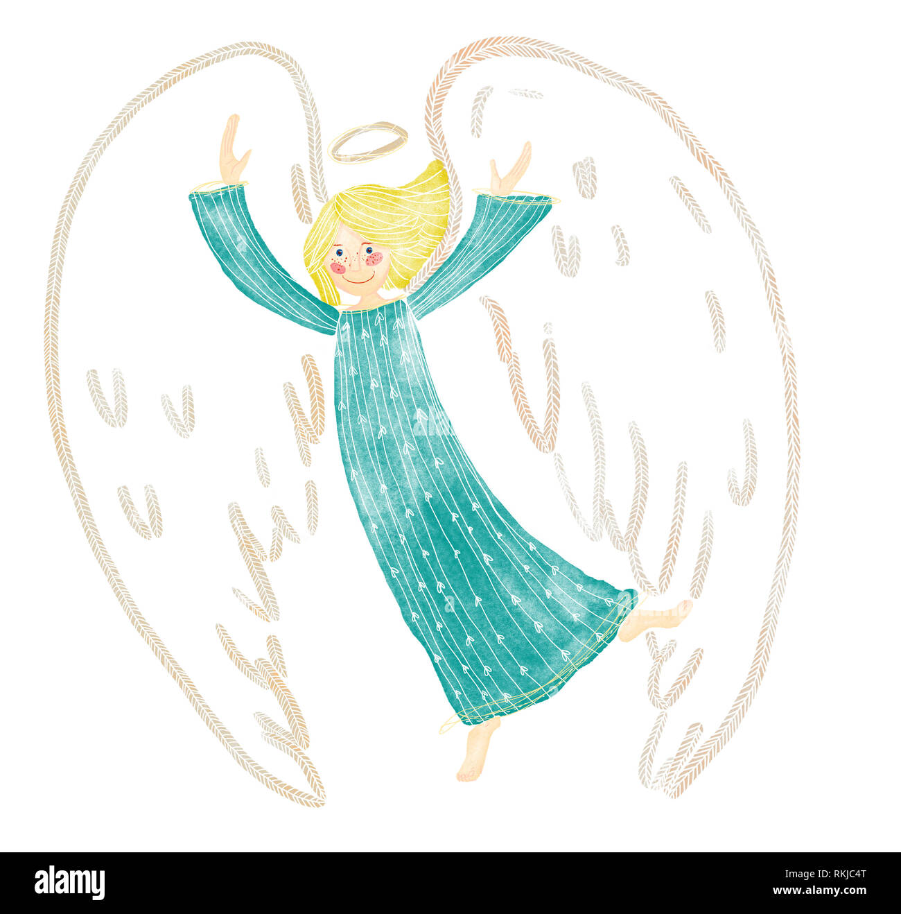 A digital watecolor illustration of happy, dancing guardian angel in ...