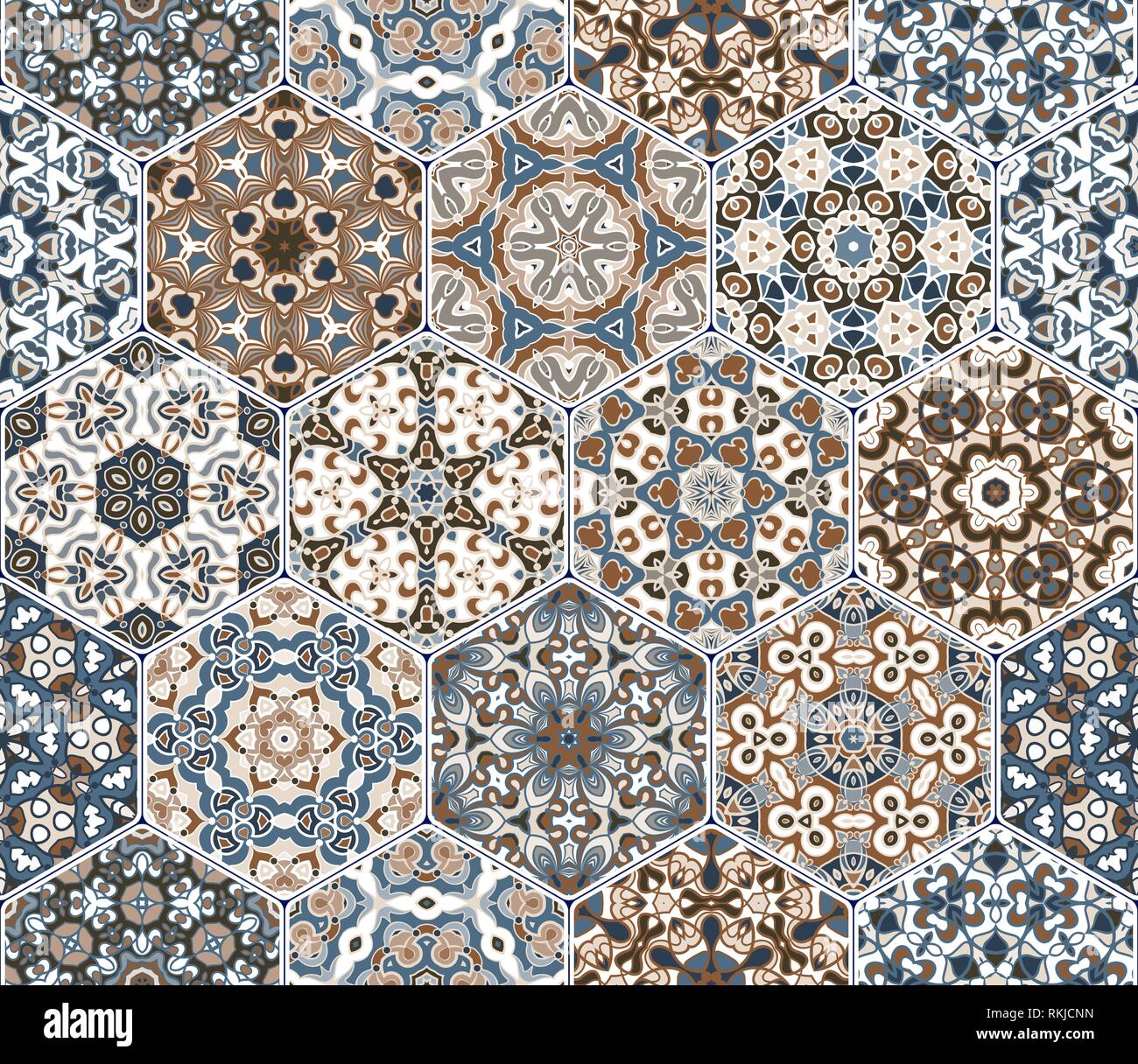 Eastern seamless pattern tiles. Colorful vector set of hexagonal ...