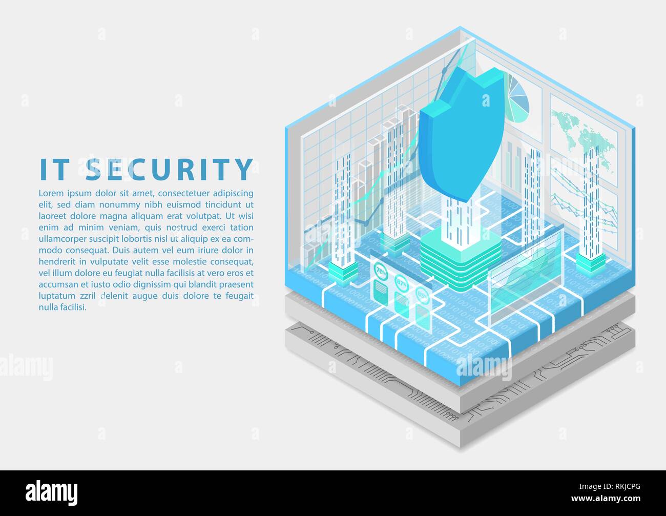 IT Security concept with symbol of shield and analytics dashboard as ...