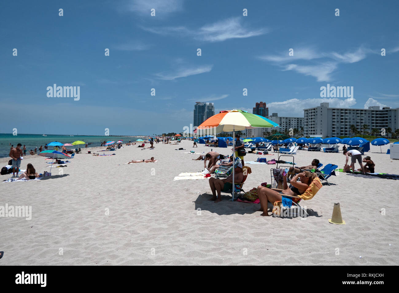 People relax on holiday in South Beach, Miami Beach, Florida, USA ...