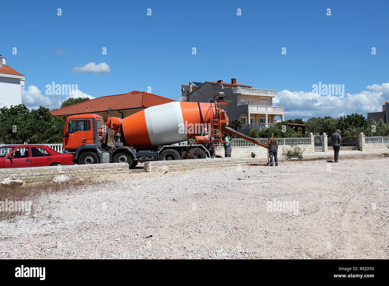 Concrete mixer truck / Cement mixing trucks in the concrete factory ...